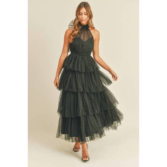 Mable | Dresses | New Mable Tiered Tulle Halter Dress In Black | Poshmark